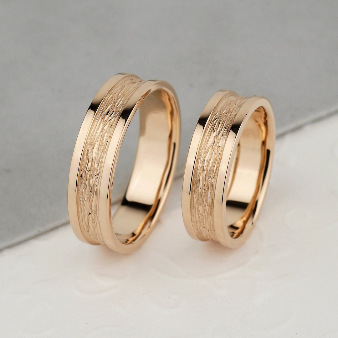 Solid Gold Couple Wedding Rings Set. Matching Rings for Couples. His ...
