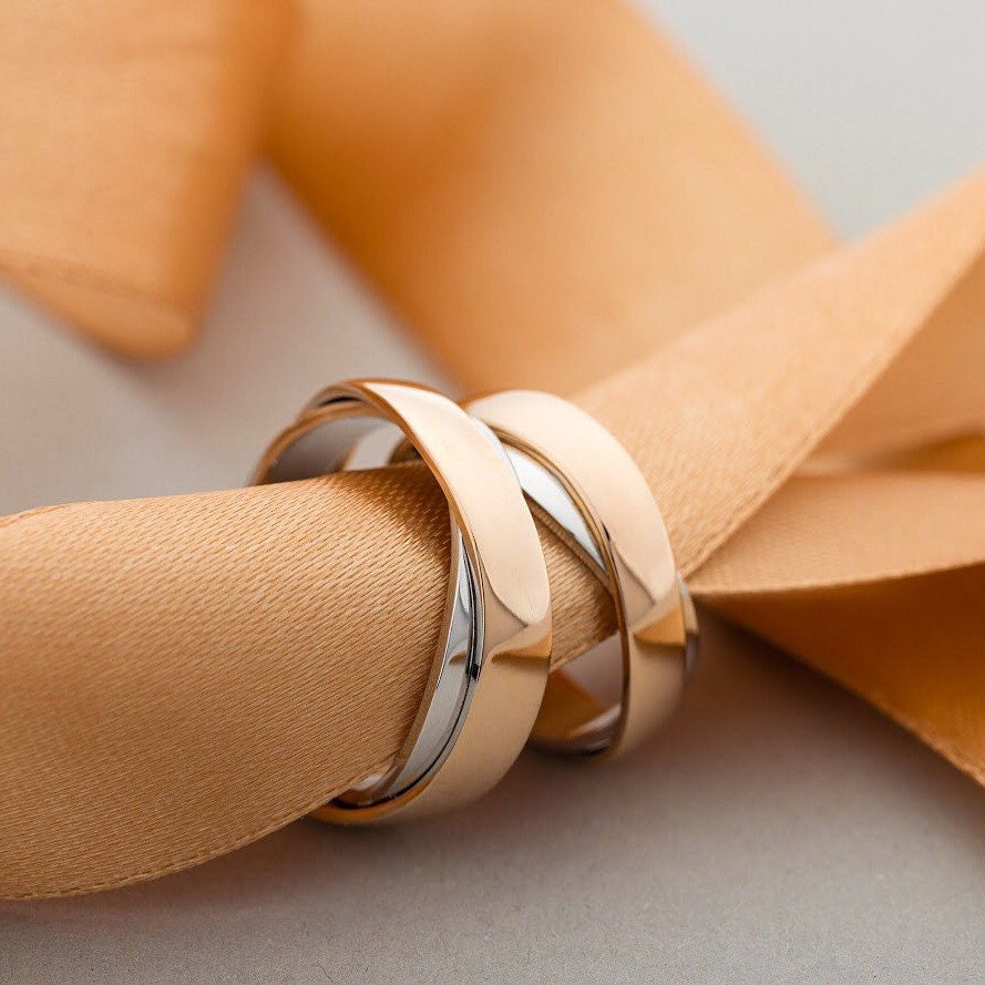 Wedding Rings Set Made of Solid 14k Gold. Couple Wedding | Etsy