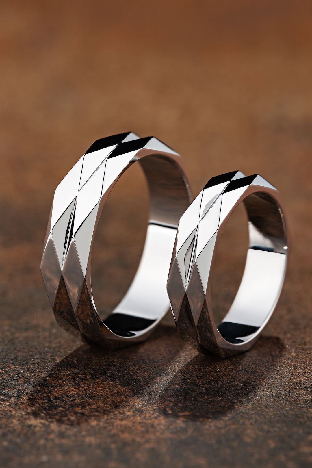 Gold Wedding Bands With Unique Design. Faceted Wedding Rings. - Etsy