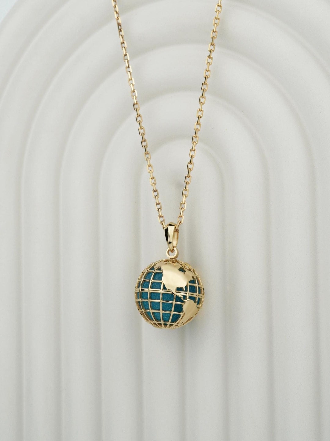 Unique Gold Pendant With World Map. Globe Pendant, Travel Gift. World ...