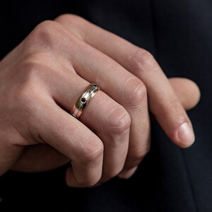 Two-tone Matching Wedding Bands With Black and White Diamonds. Unique ...