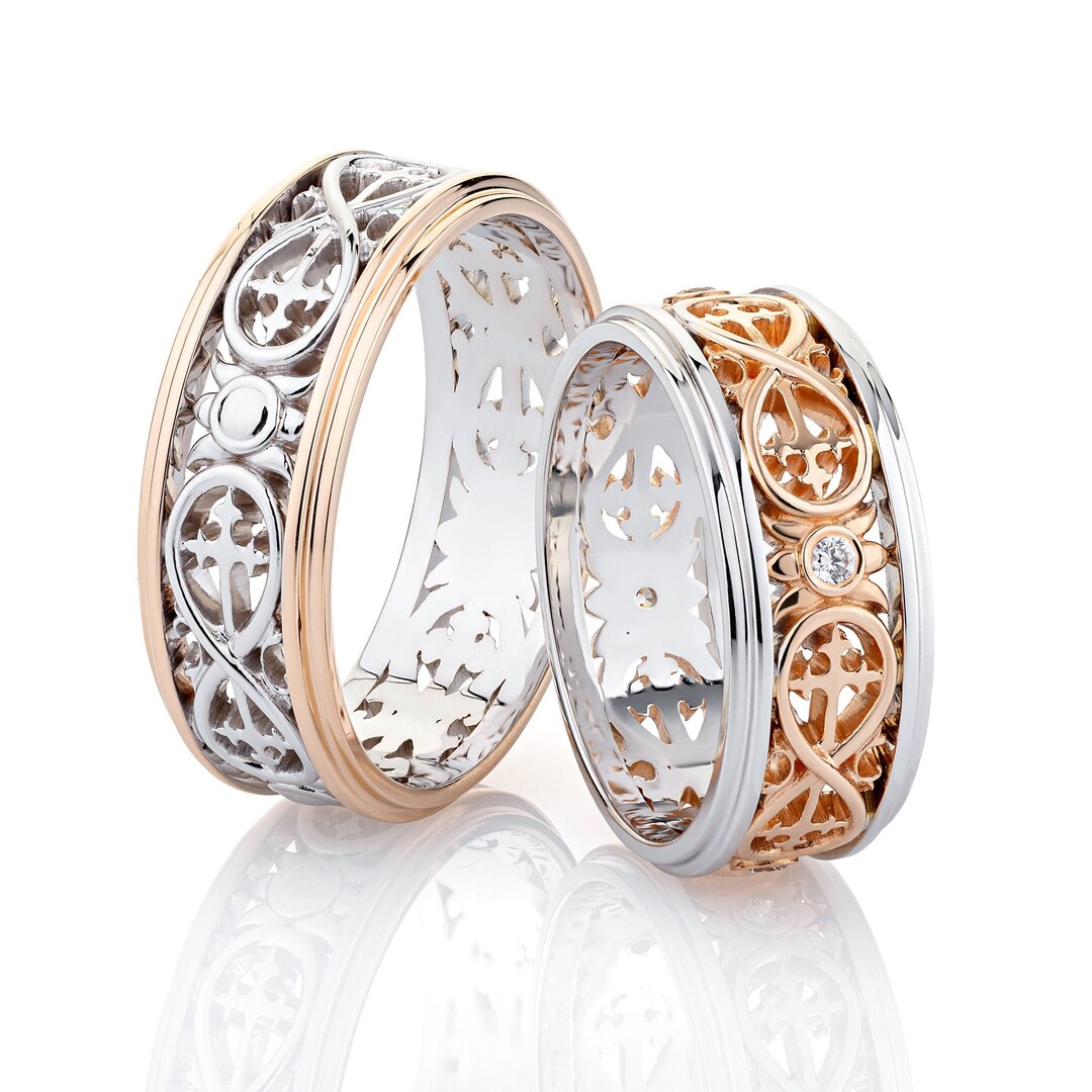 Unusual Wedding Bands With Eternity Pattern. Matching Wedding Rings ...