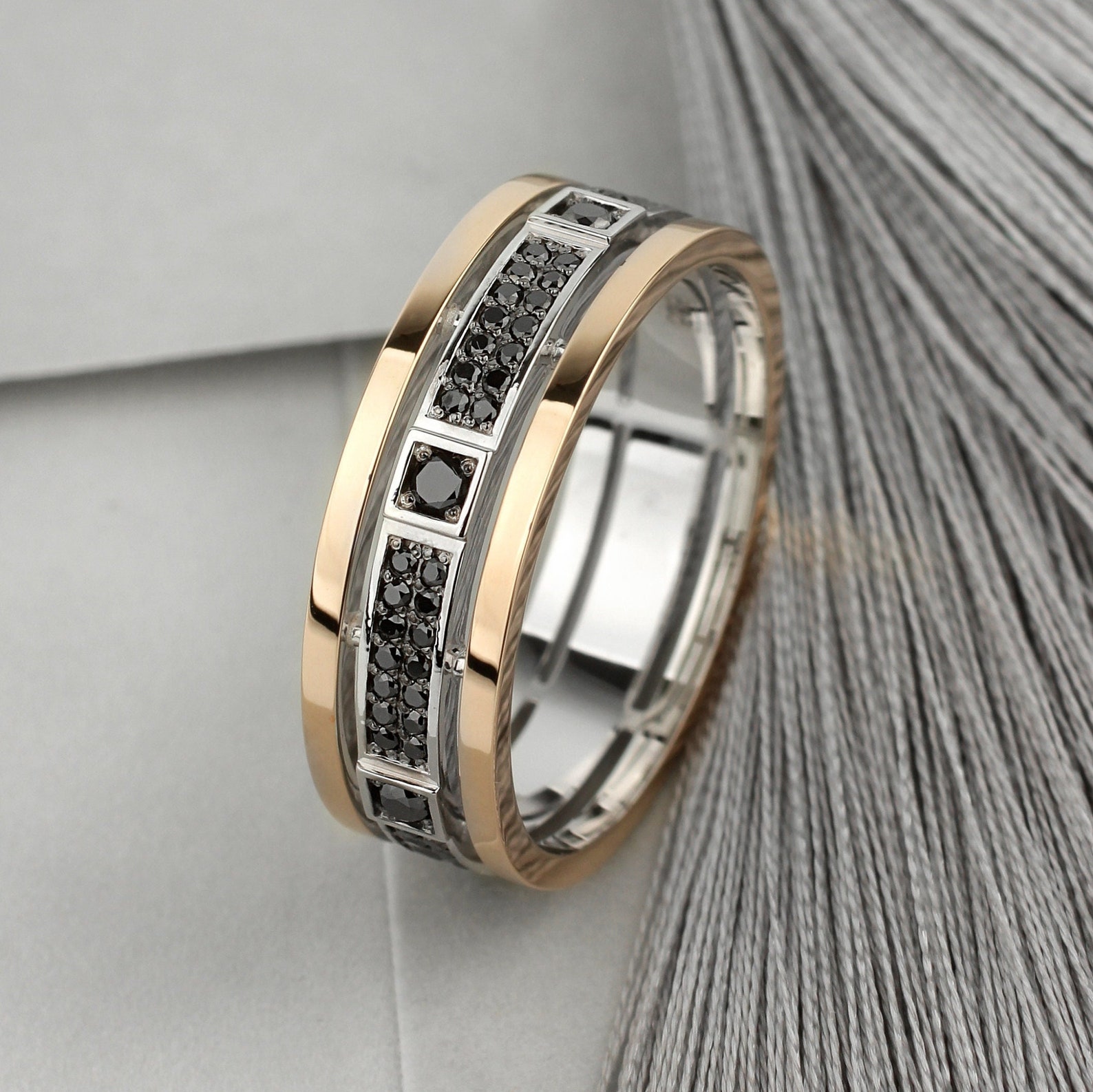 Unique Mens Wedding Band With Black Diamonds. Mens Wedding - Etsy