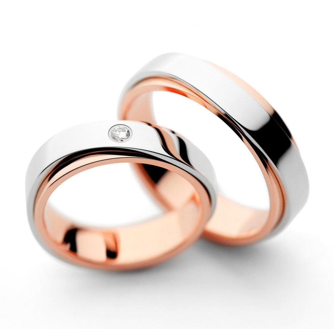 Matching Wedding Bands Made of Two Colors of Gold. Couple Wedding Rings ...