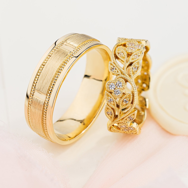 His And Her Wedding Rings Set Gold Wedding Rings Set Couple Etsy