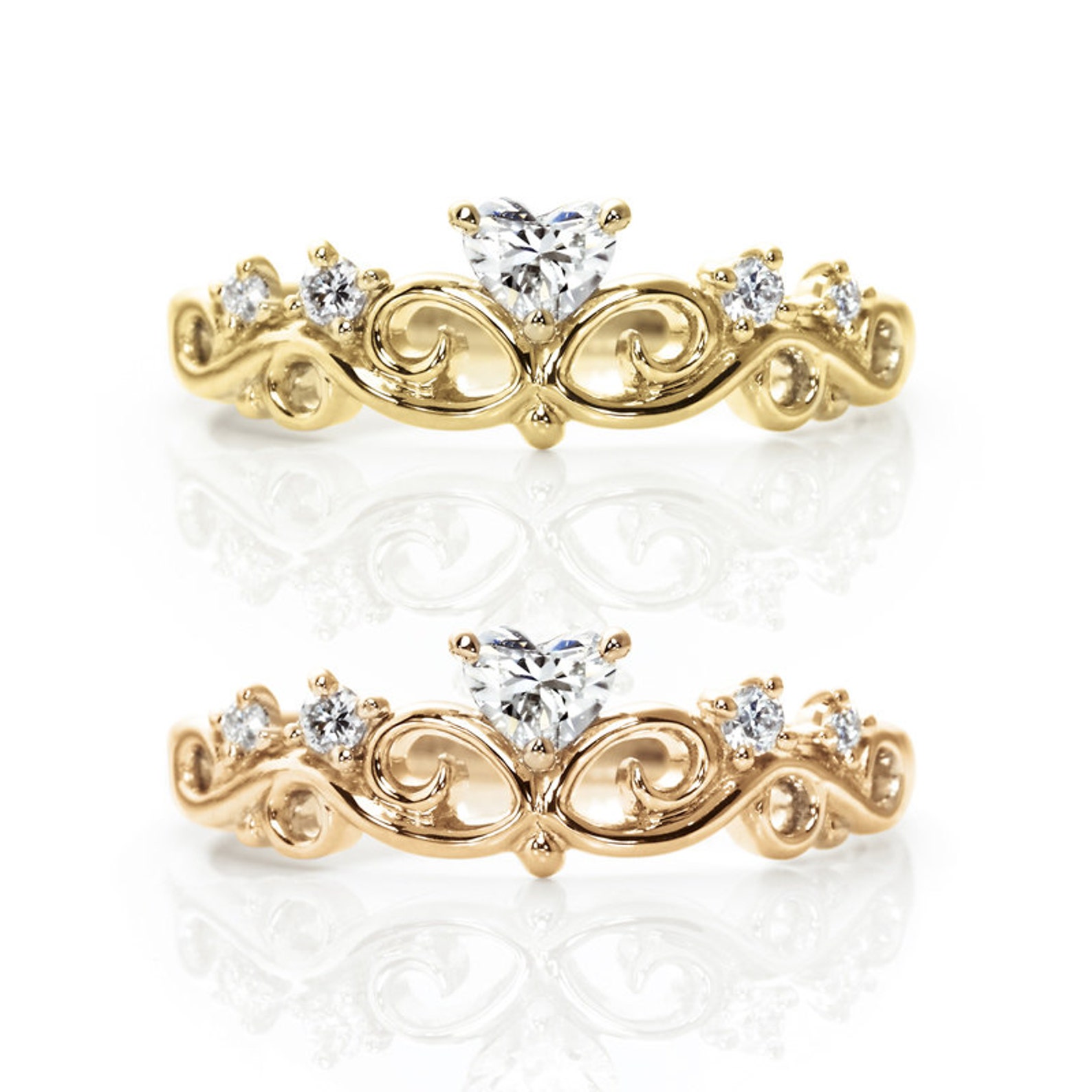 14k Gold Crown Rings Set. Princess Crown Ring. | Etsy