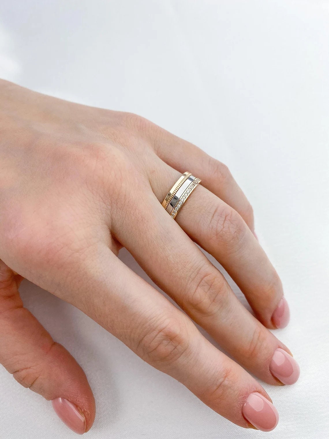 Two-tone Wedding Bands Set. Unique Wedding Bands. Matching - Etsy