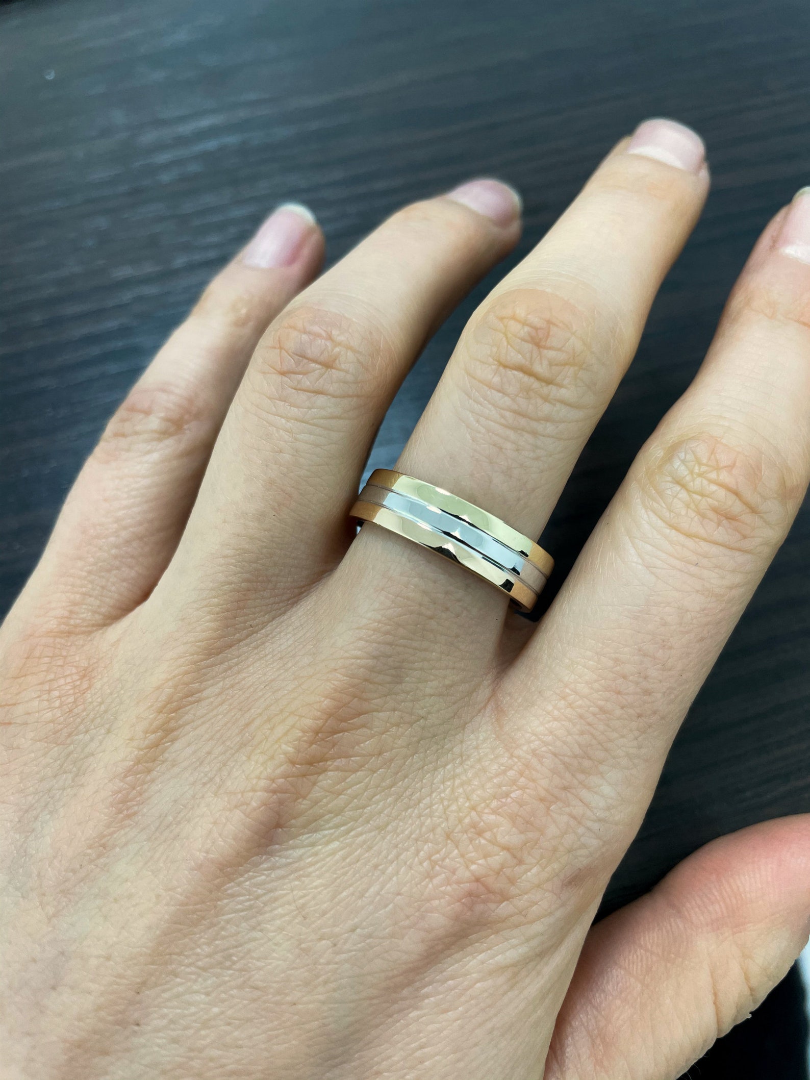 Tricolor Wedding Bands. His and Hers Wedding Bands Set Made of Three ...