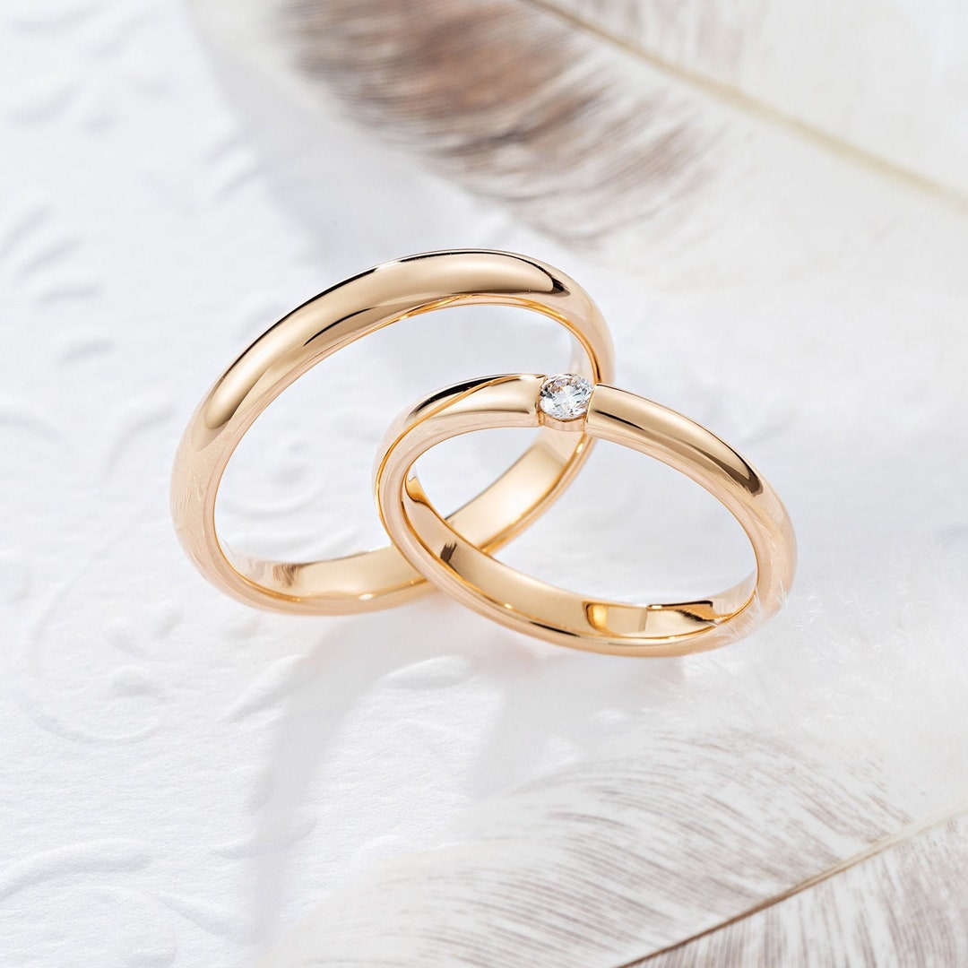 Simple Gold Wedding Rings With Diamond in Her Ring. Classic - Etsy