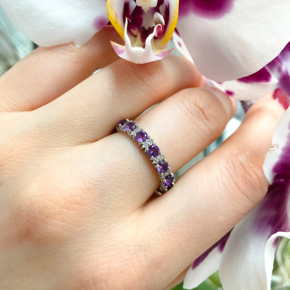 Gold Eternity Ring With Amethyst Gemstone. Birthstone Ring. - Etsy