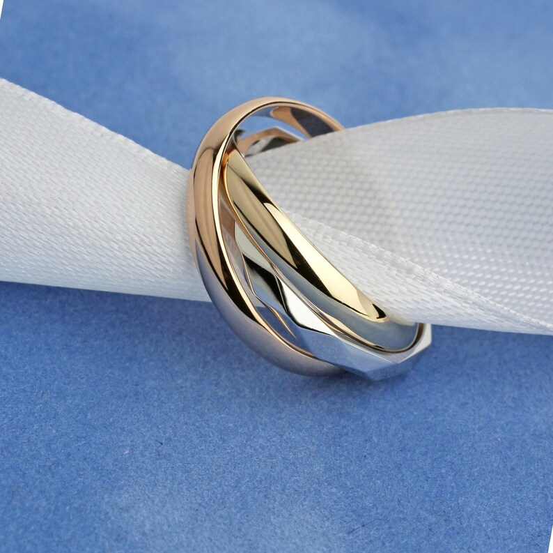 14k Gold Tricolor Rolling Ring. Interlocking Bands. Russian - Etsy