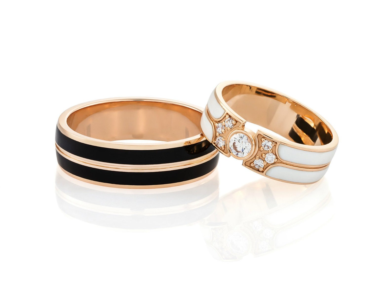 14k Gold Enamel Wedding Bands. Wedding Bands With Enamel. - Etsy