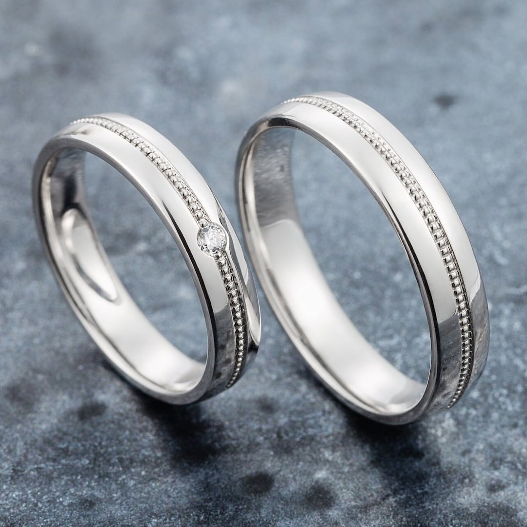White Gold Wedding Bands With Milgrain Details. Matching Wedding Bands ...