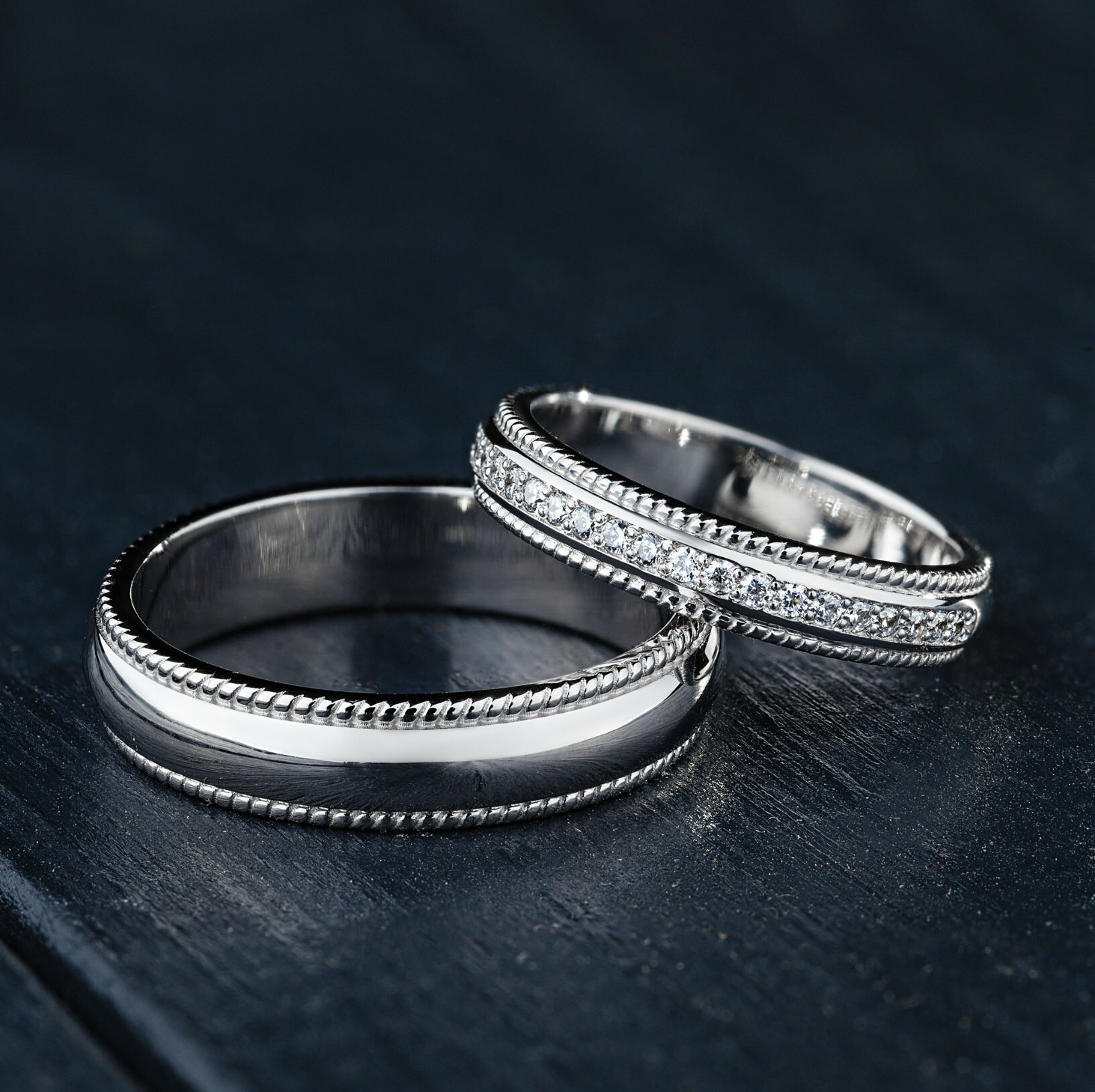 Couple Wedding Rings Set. Gold Wedding Bands With Diamonds. - Etsy UK