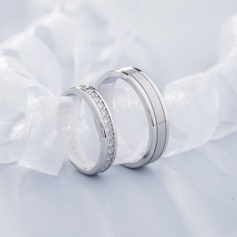Couple Wedding Rings Set With Diamonds in Her Ring. Matching - Etsy
