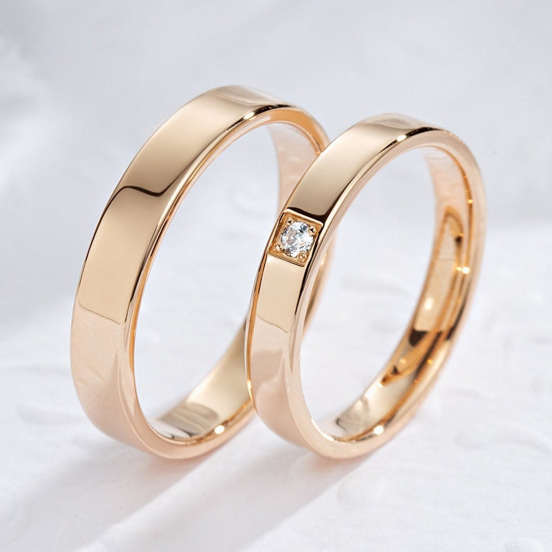 14k Gold Plain Classic Wedding Rings. Solid Gold Wedding Bands With ...