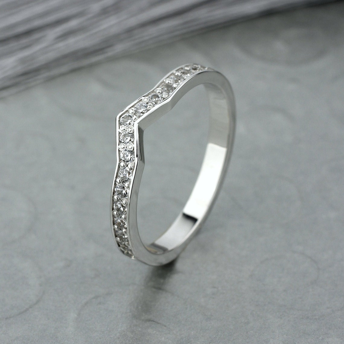 Curved Wedding band. Stackable wedding ring. Diamond wedding | Etsy