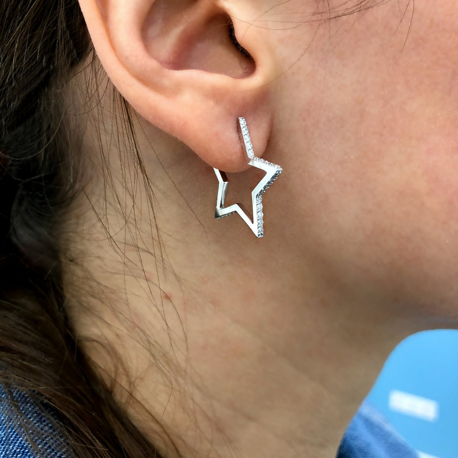 14K Real Gold Hoop Earrings. Star Earrings. Gift for Her - Etsy