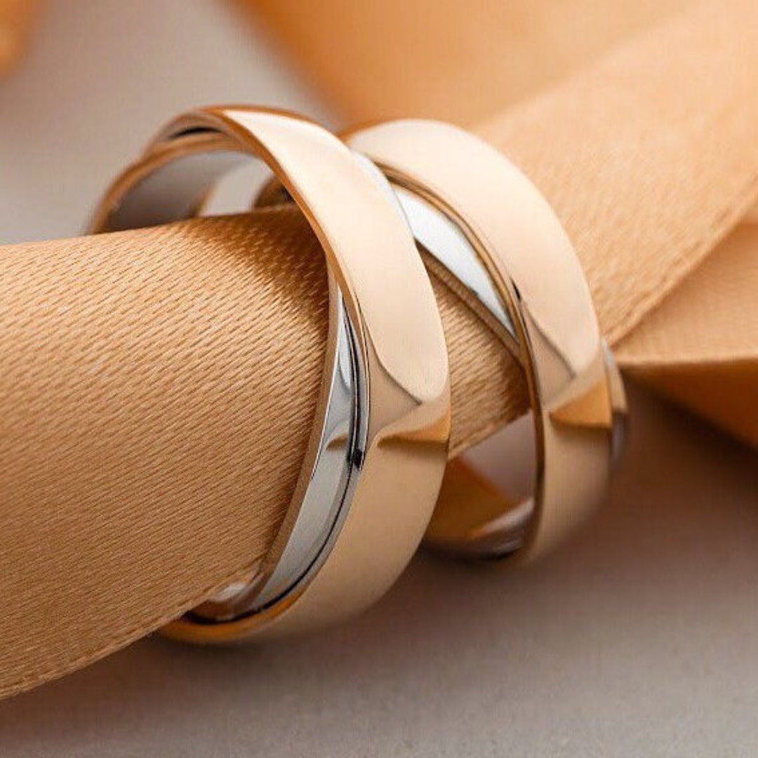 Wedding Rings Set Made of Solid 14k Gold. Couple Wedding Bands. Two ...