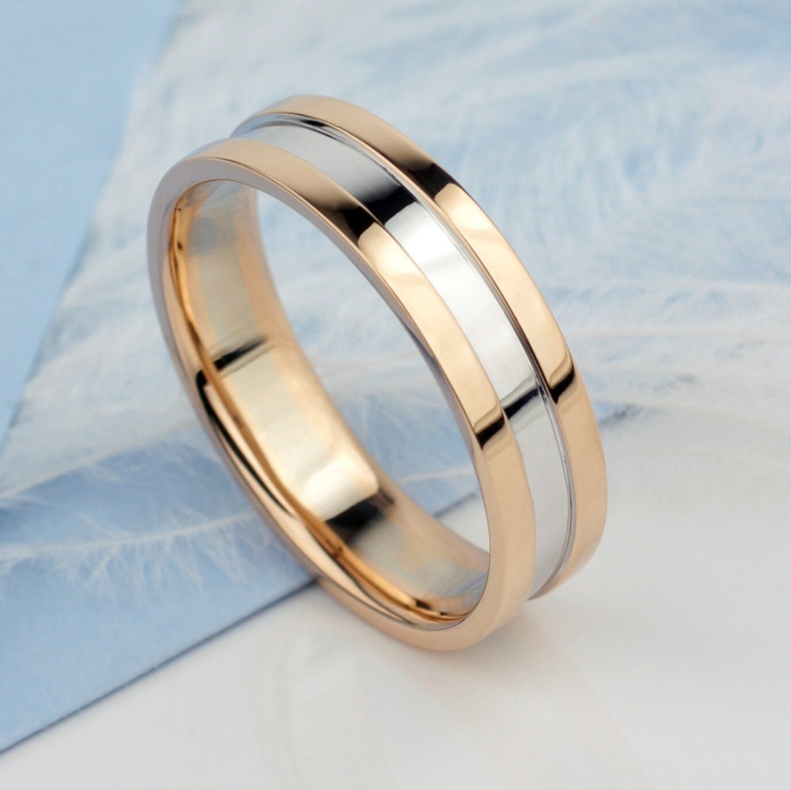 Mens Wedding Band. Two Tone Wedding Band. Solid Gold Wedding - Etsy