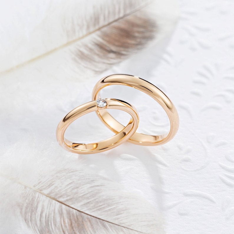 Simple Gold Wedding Rings With Diamond in Her Ring. Classic - Etsy