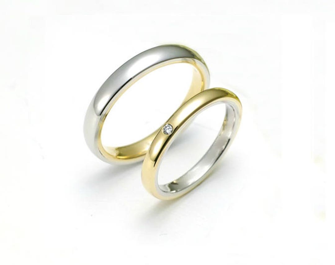 Two Tone Wedding Bands With Diamond. Matching Wedding Rings. - Etsy