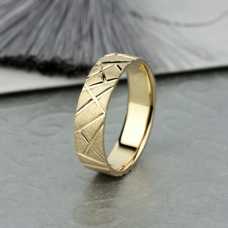 Unique Men's Wedding Band. Gold Wedding Band for Men. Male - Etsy