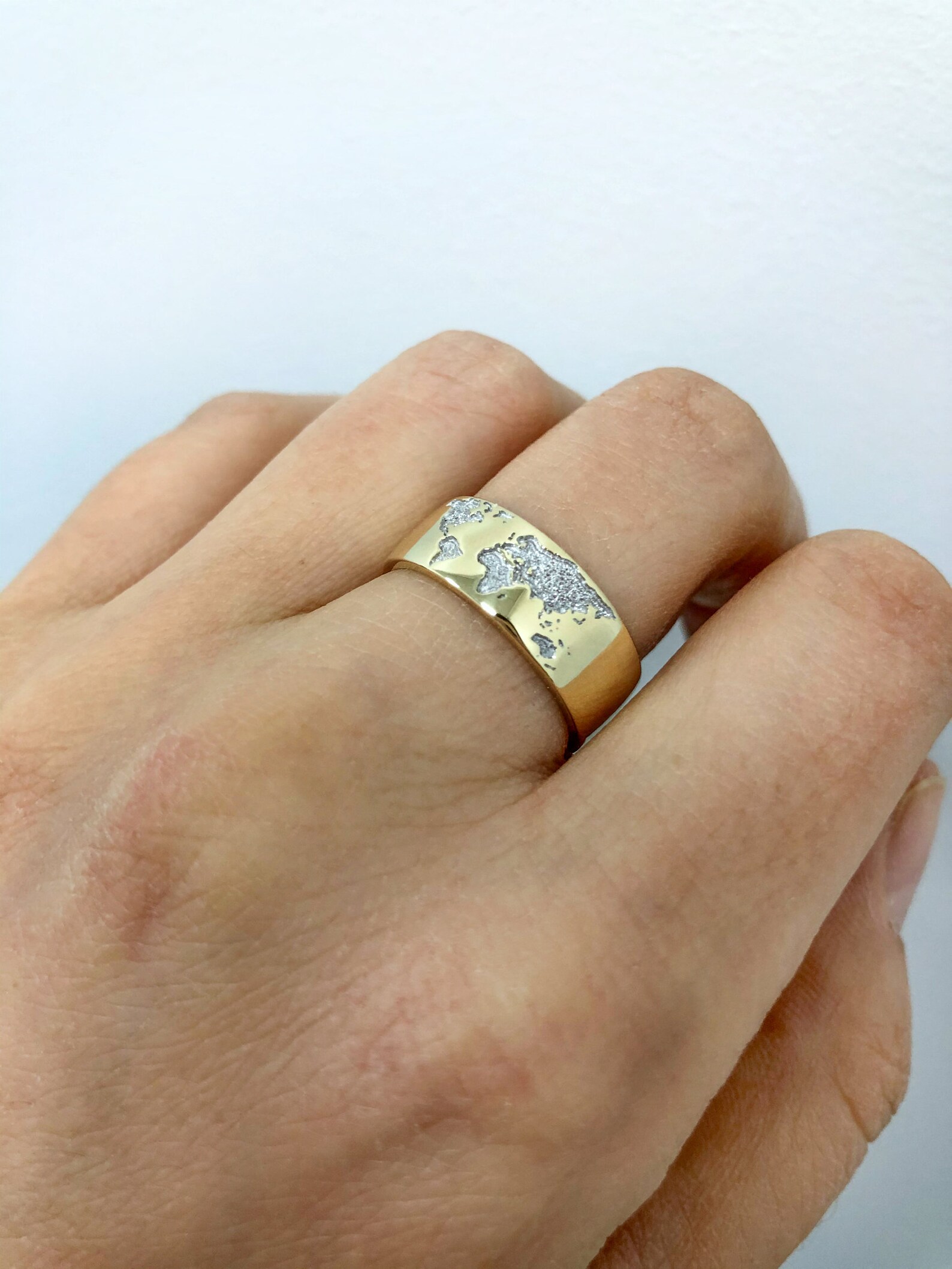 Unique 14k Gold Ring With World Map. Custom Made Ring. - Etsy