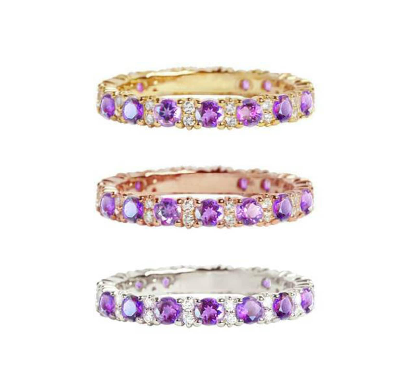Gold Eternity Ring With Amethyst Gemstone. Birthstone Ring. - Etsy