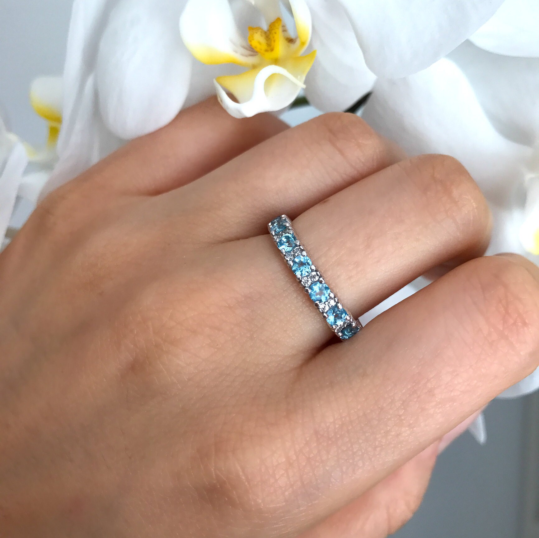 Blue Topaz Eternity Ring. Stacking Ring. Topaz Ring. Stackable | Etsy