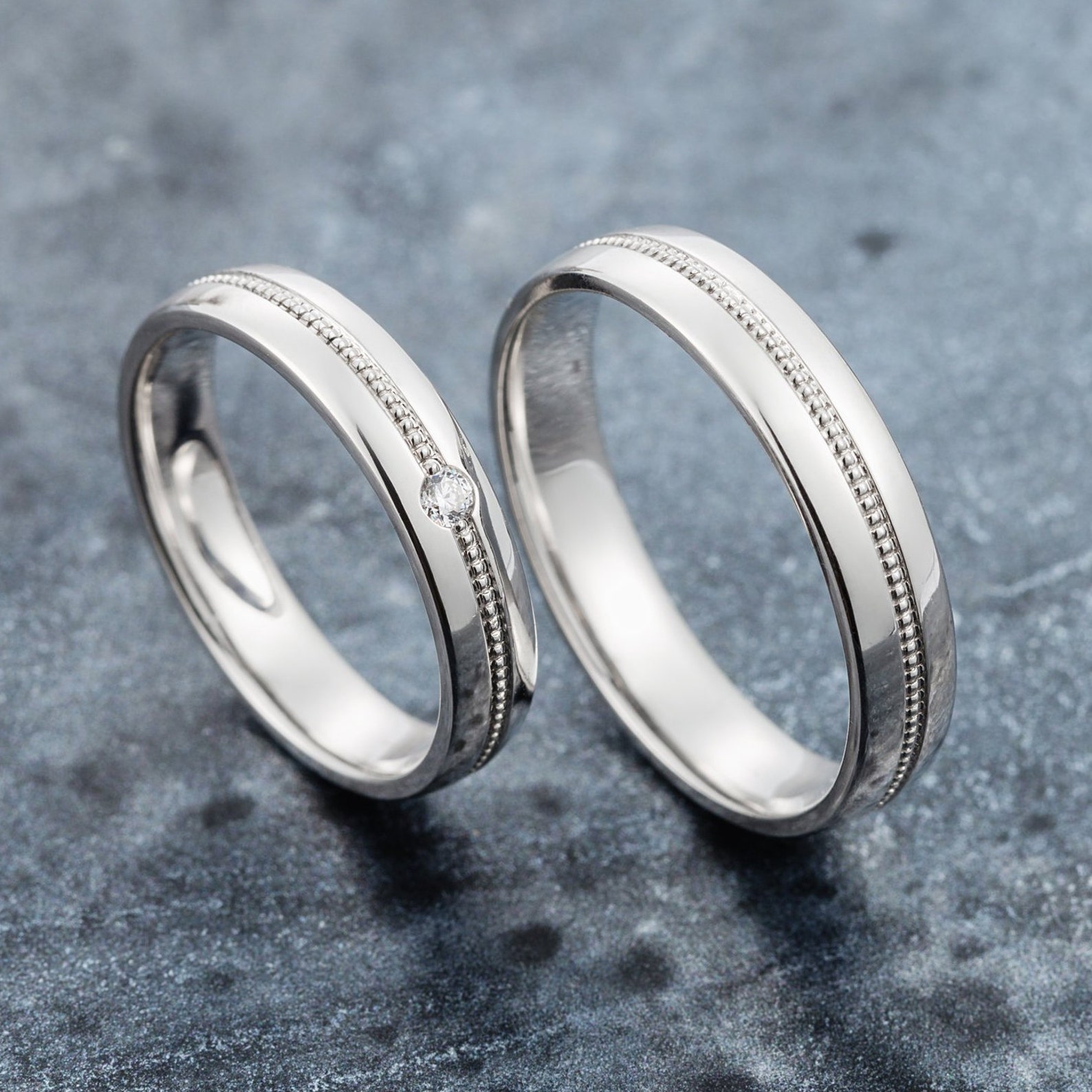 White Gold Wedding Bands Set. Matching Wedding Bands. Couple Wedding ...
