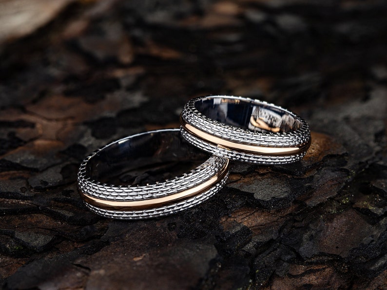 Wedding Rings Set. Matching Wedding Bands With Unique Design. | Etsy