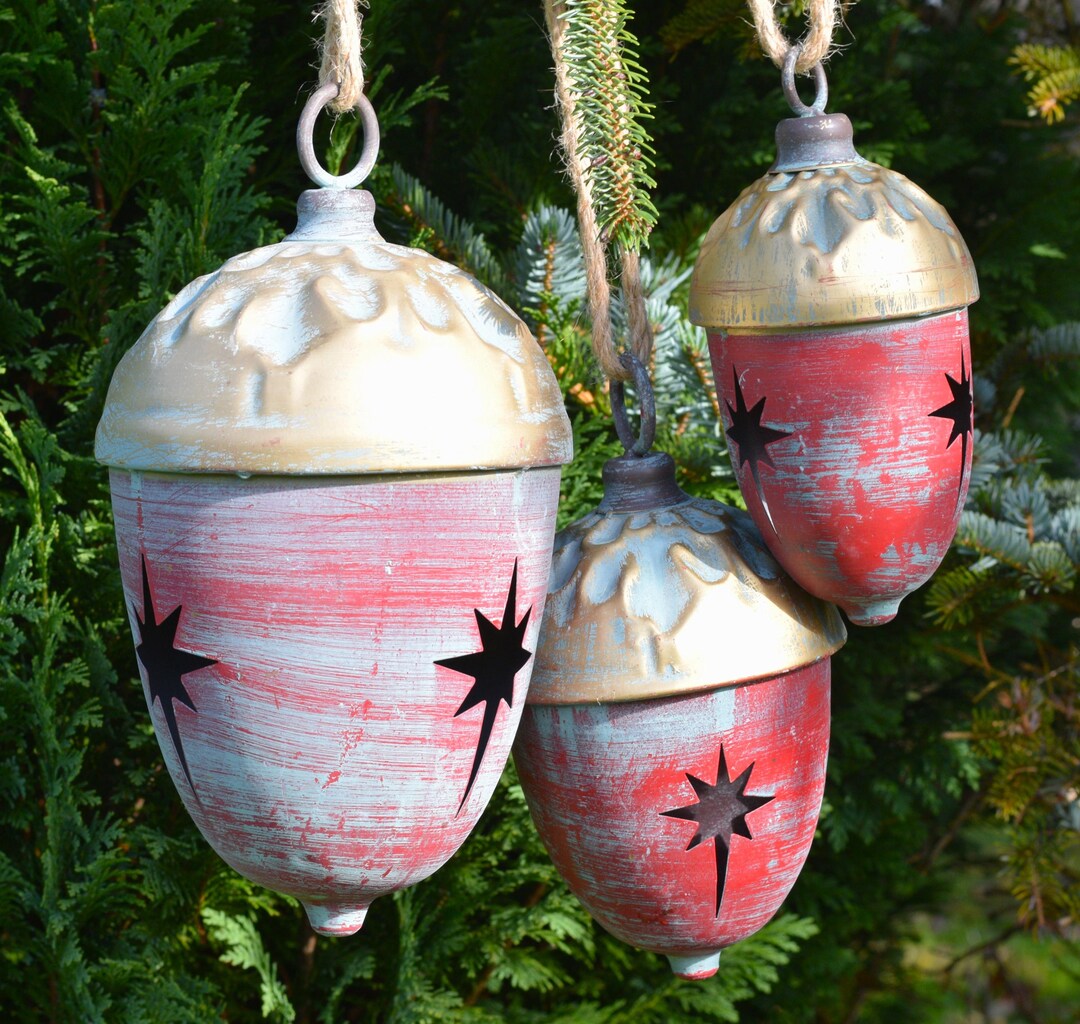 Set of 3 Acorn Bells in Two Colours,bells Decor ,christmas Decorations ...