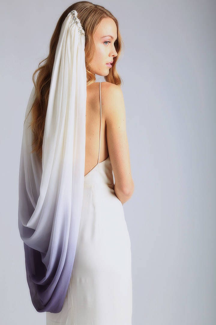 Ombre Silk Chiffon Bridal Veil: Draped Wedding Cape - Etsy
