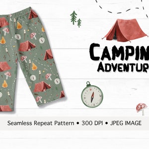 Camping Adventure Green Seamless Pattern / Fabric Design / Surface ...