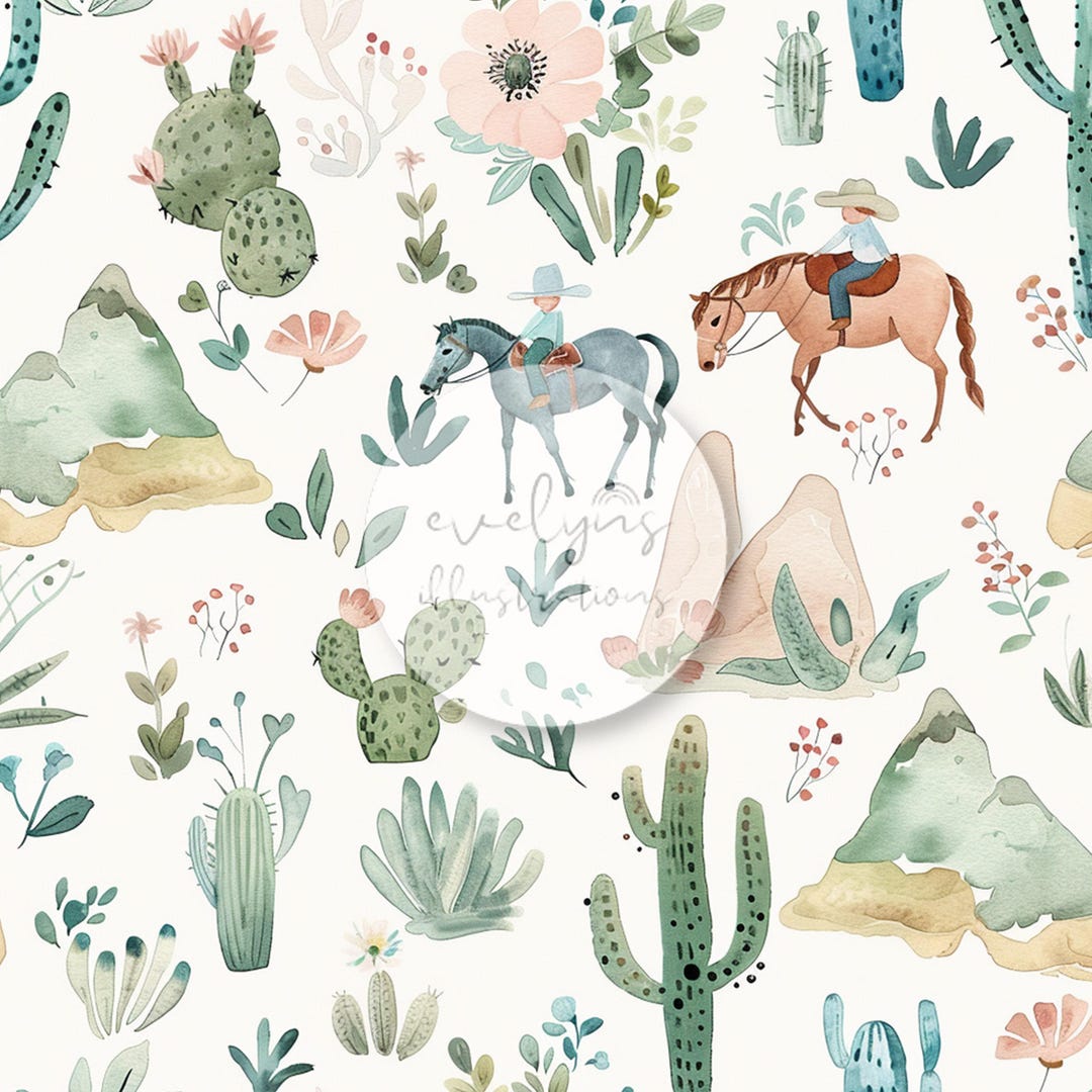 Cowboy Western Vintage Seamless Pattern / Fabric Design / Surface ...