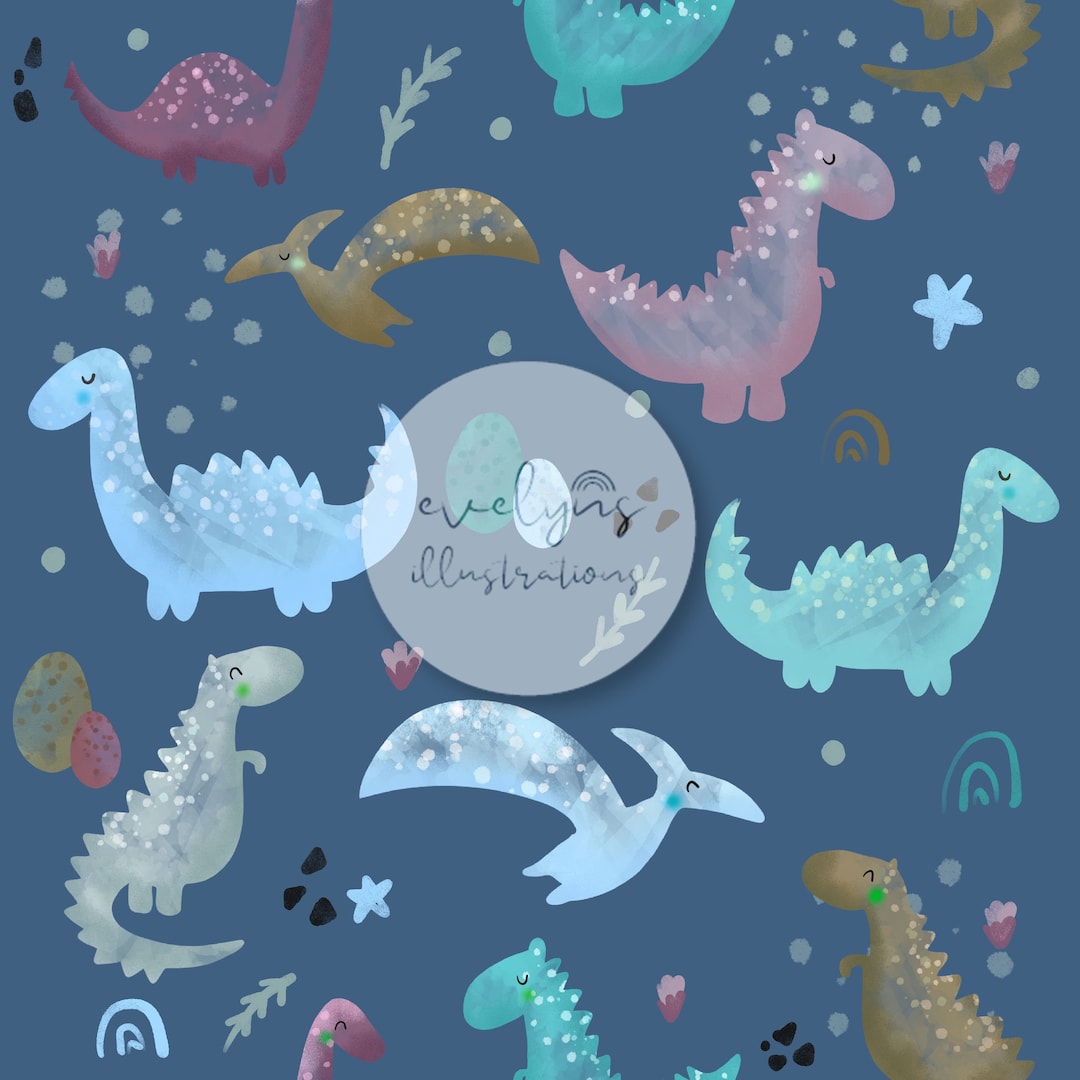 Cute Blue Dinosaurs Seamless Pattern / Fabric Design / Surface Pattern ...