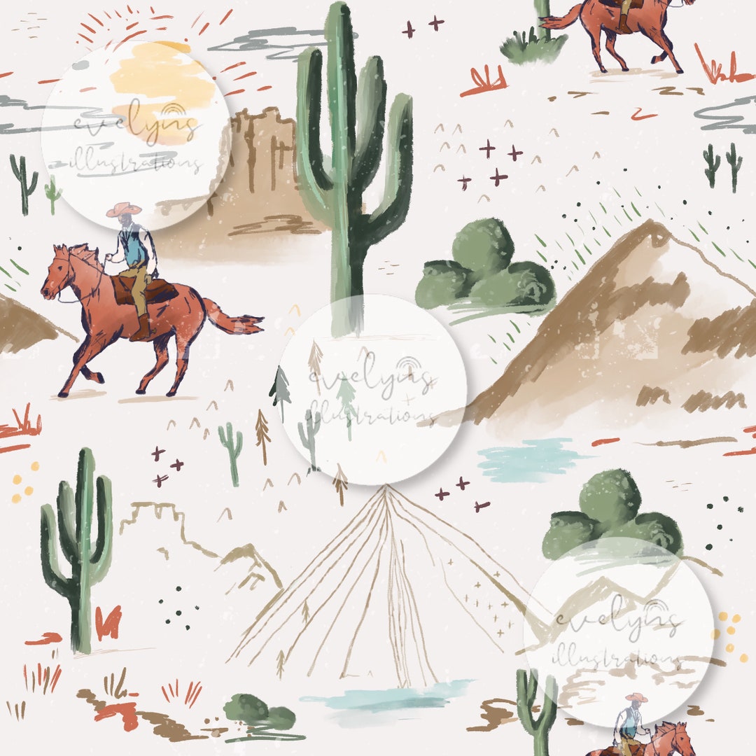Cowboy Western Vintage Seamless Pattern No Texture / Fabric Design ...
