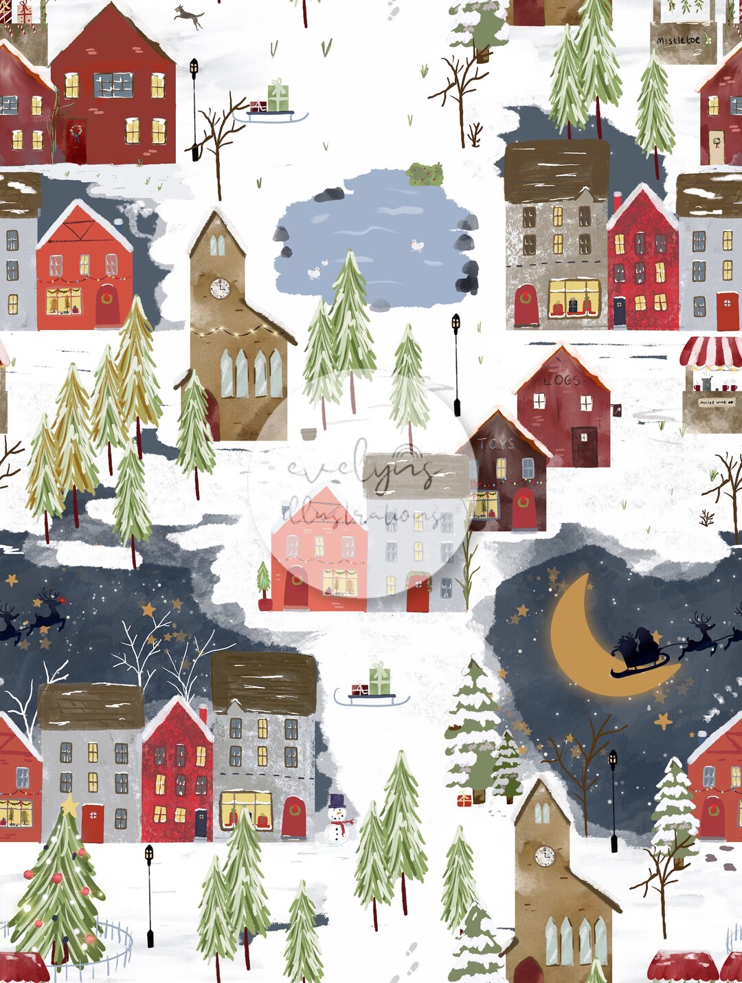 Christmas Villiage Seamless Pattern / Fabric Design / Surface Pattern ...