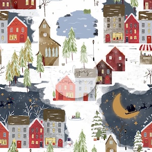 Christmas Villiage Seamless Pattern / Fabric Design / Surface Pattern ...