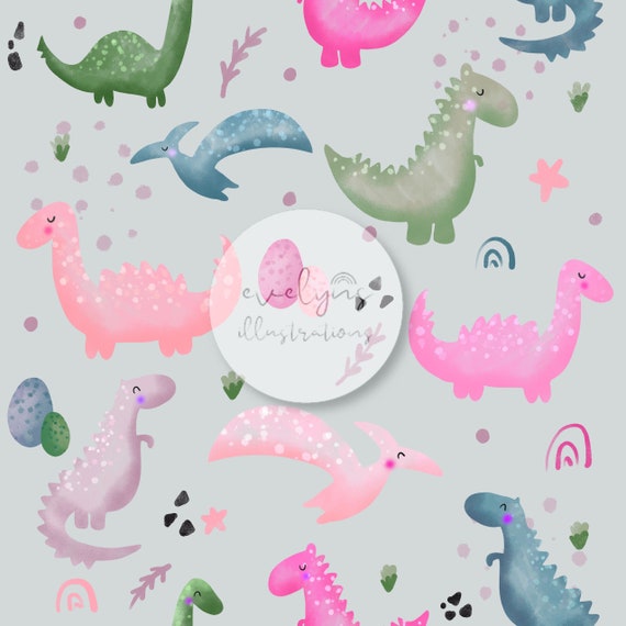 Cute Pink Dinosaurs Seamless Pattern / Fabric Design / Surface - Etsy
