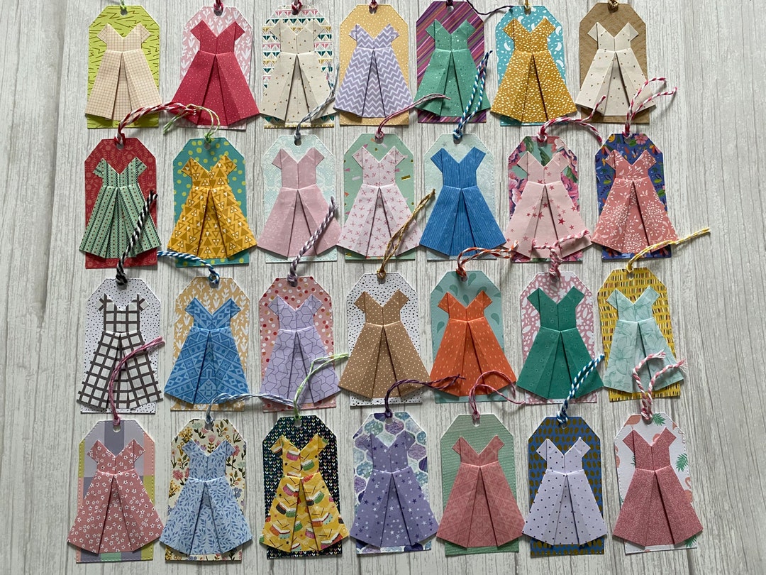 Origami Paper Dress Gift Tags for Her, Women, Ladies, Girls, Colourful ...