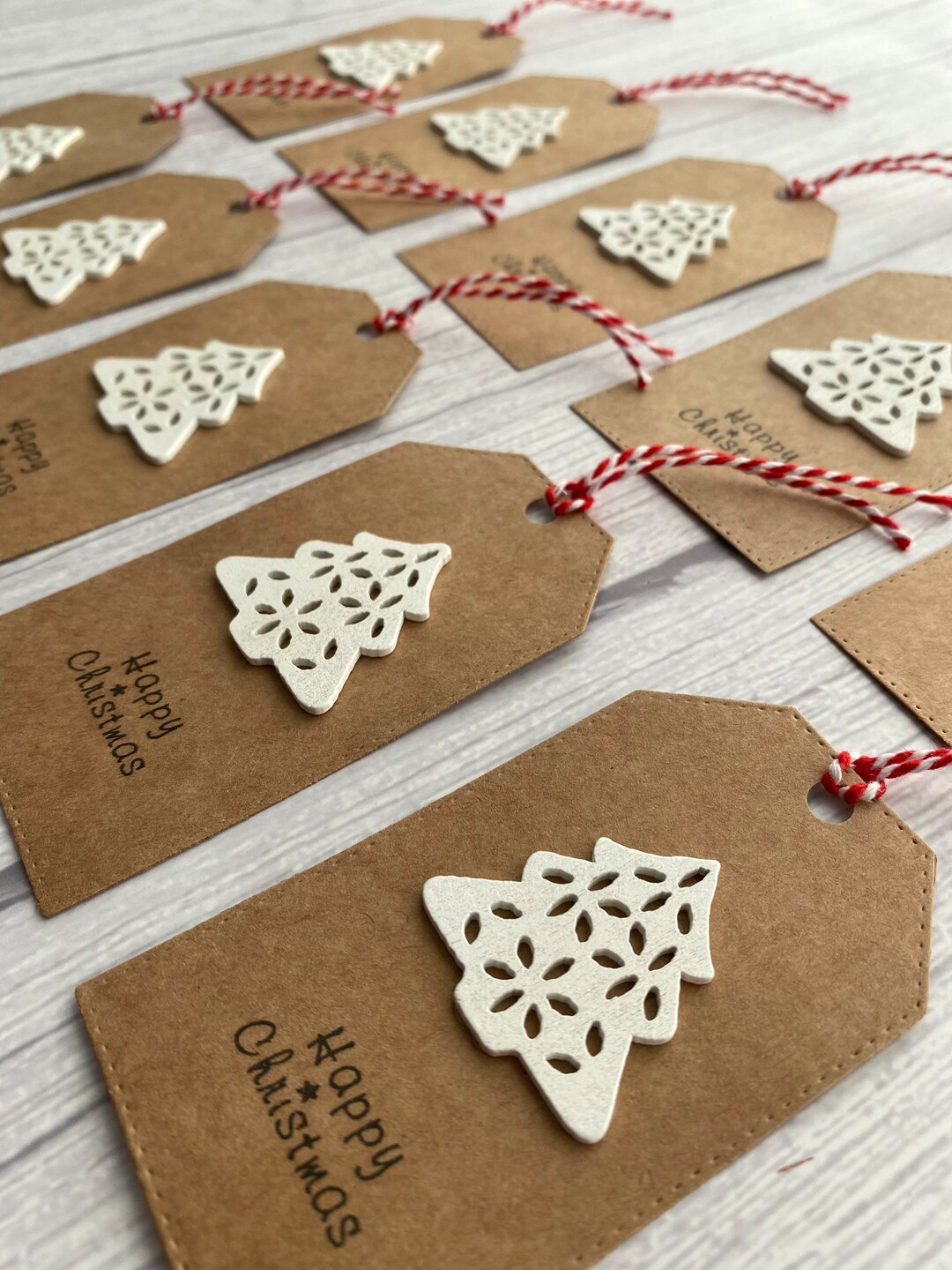 Rustic Christmas Gift Tags White Wooden Tree on a Kraft - Etsy UK