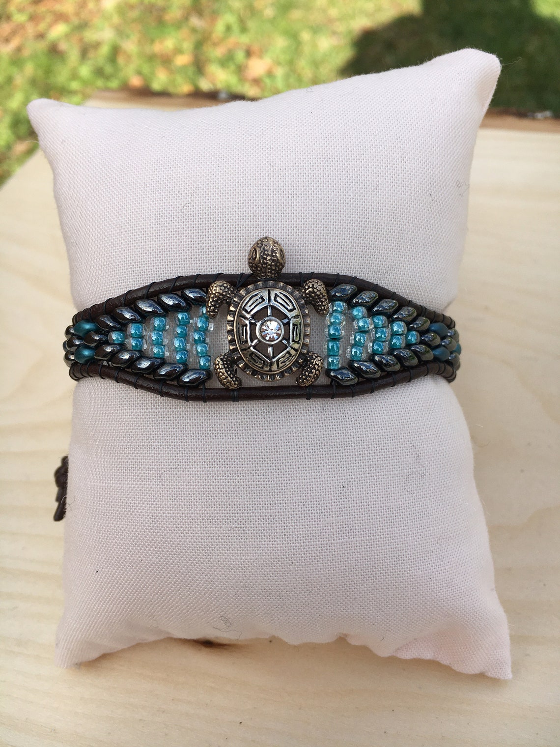 Turtle Leather Wrap Bracelet Turquoise Beaded Wrap Cuff | Etsy