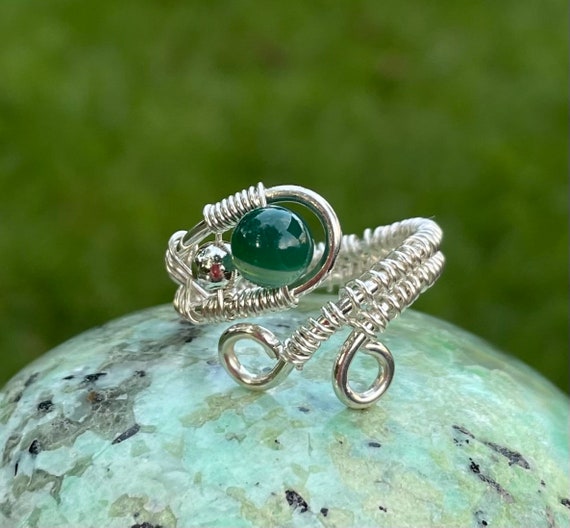 Green Agate Sterling Silver Crystal Wire Wrap Beaded Gemstone | Etsy