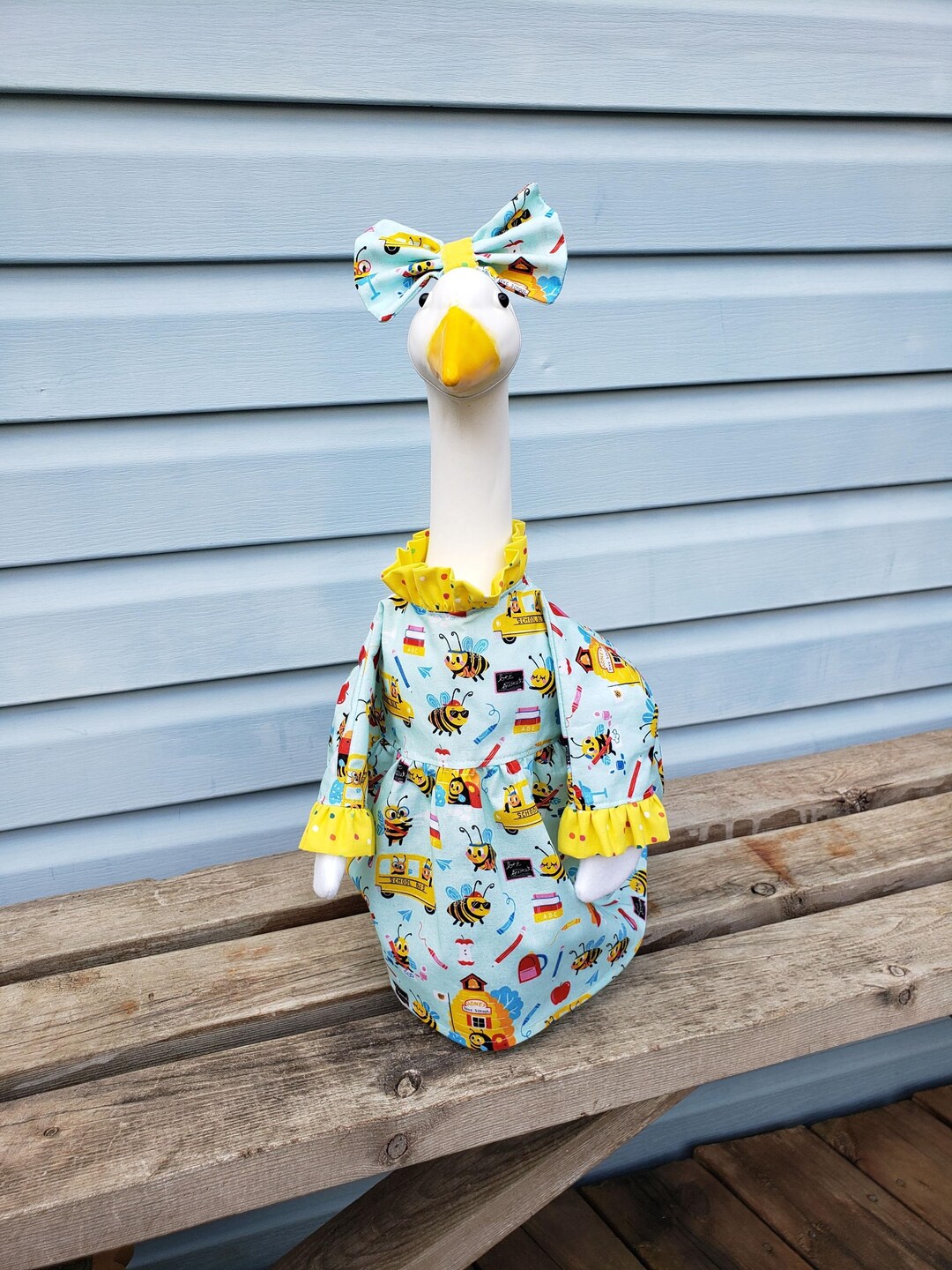 Baby Goose Bee School Dress and Head Bow Set, Lawn Porch Goose Outfit ...