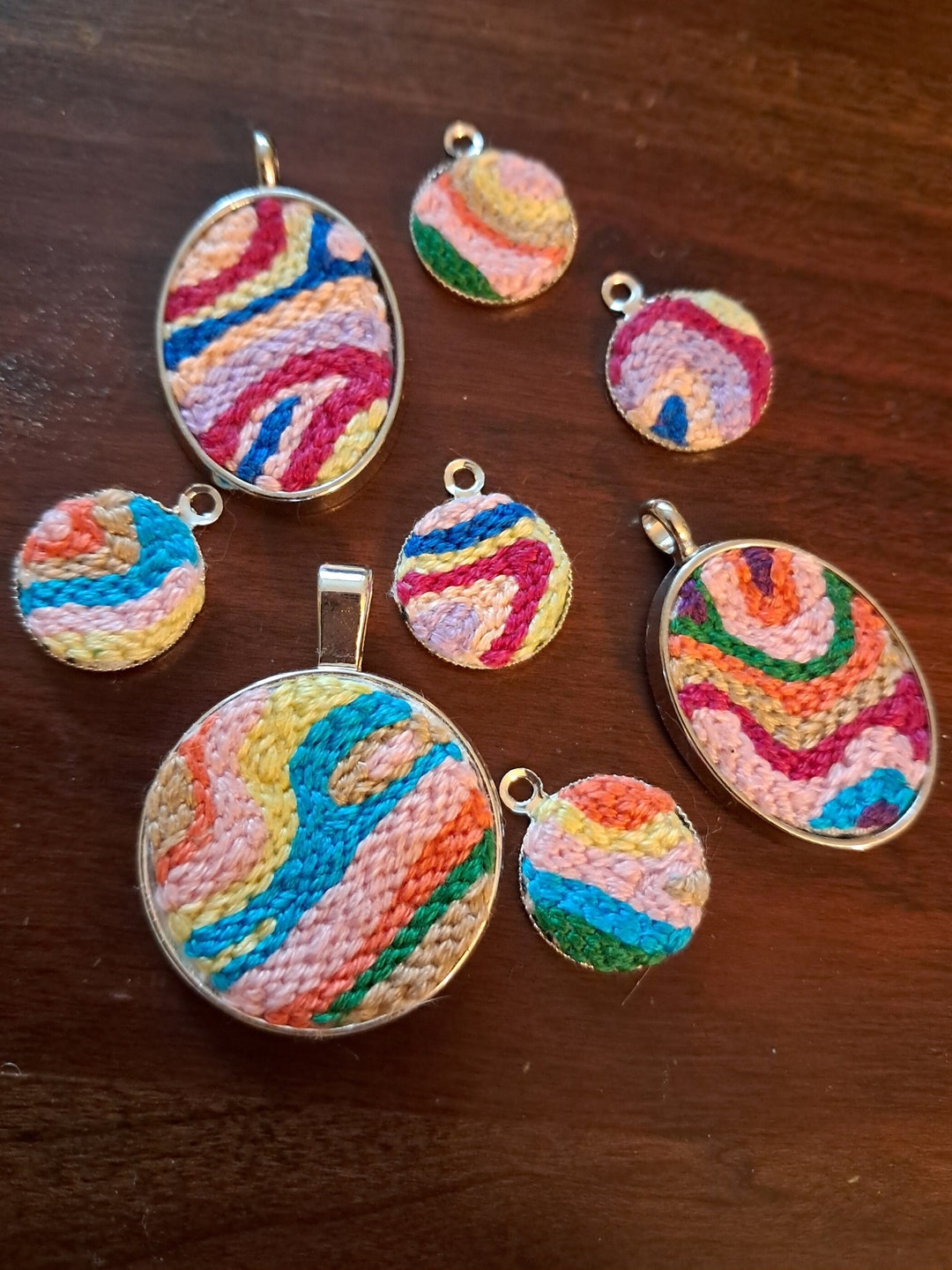 Hand Embroidered Rainbow Pendant - Etsy