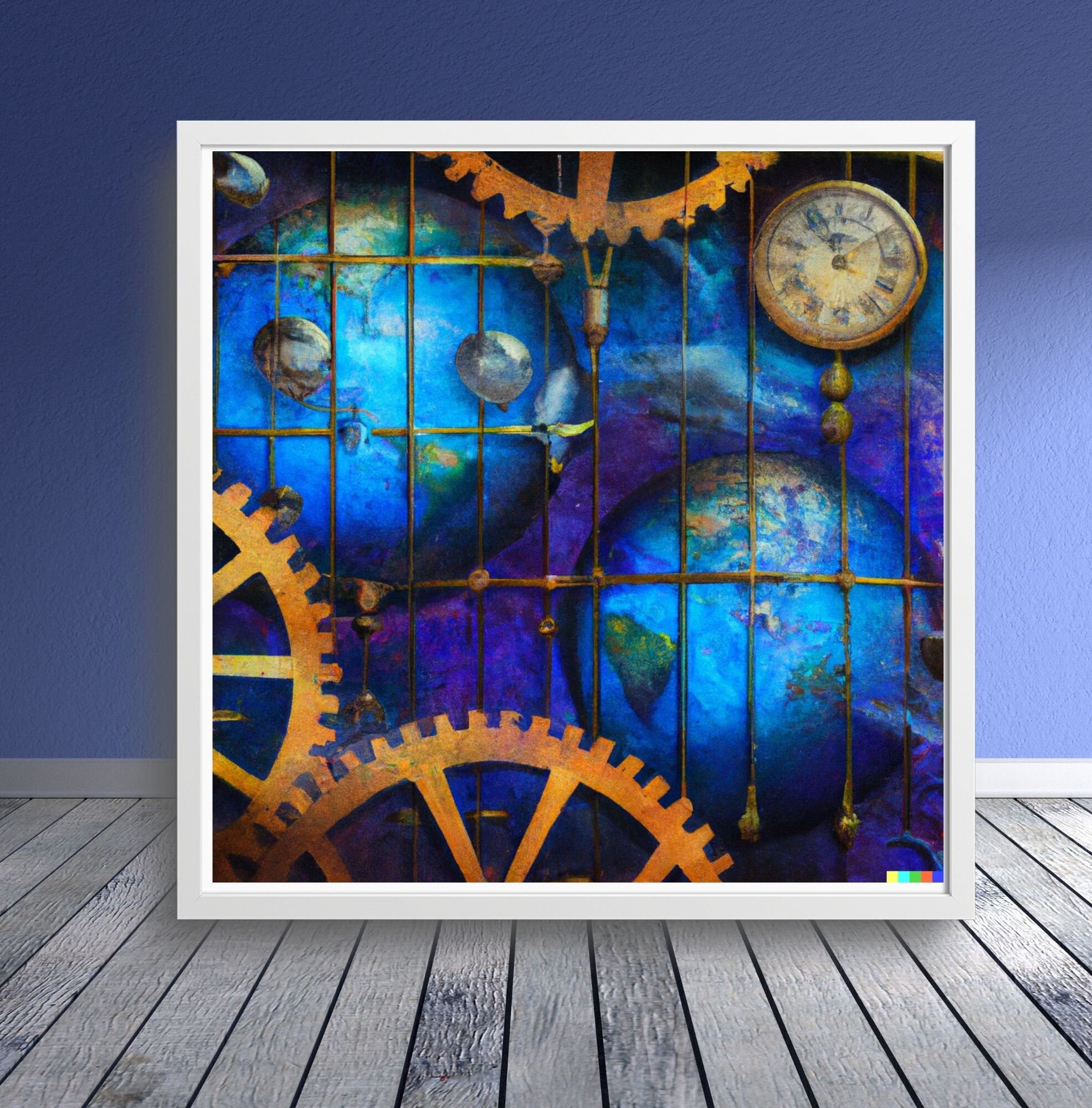 Steampunk World Map Wall Art Decor Old World Map With Clock and Gears ...