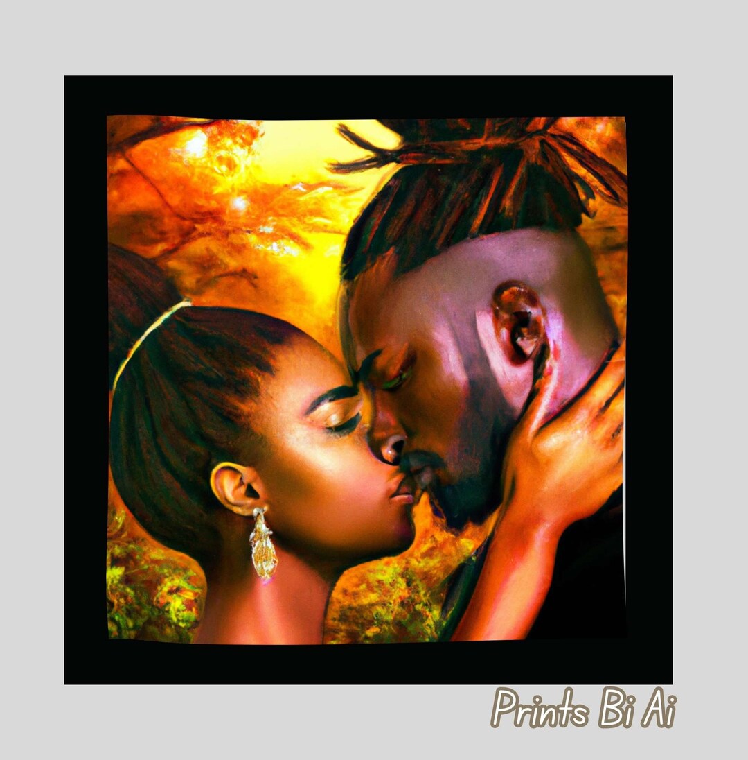 Black Couple Art Digital Download Black Couple Kissing Jamaican Art Painting Abstract Wall Art ...