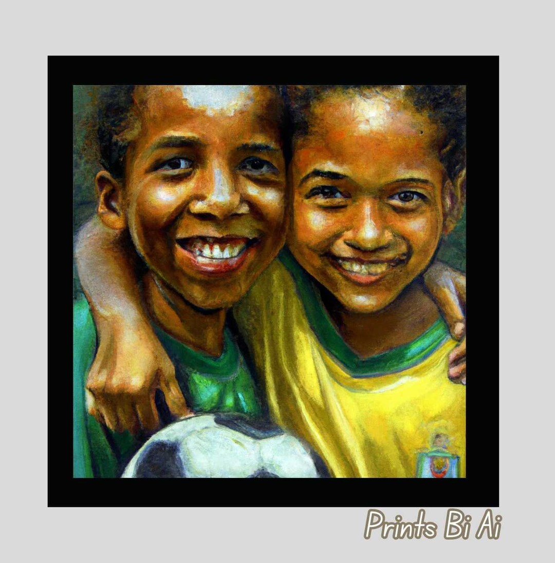 Happy Black Children Soccer Art, Oil Painting Gift, Black Art, Portrait ...